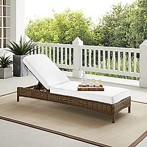 Crosley Furniture Bradenton Reclining Wicker Outdoor Chaise Lounge Chair with Sunbrella Patio Cushions, Weathered Brown with Sunbrella Cushions