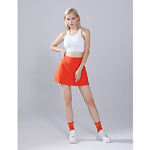 1a1a Tennis Skirts for Women with Shorts Pockets High Waisted Tummy Control Golf Skorts Skirt Athletic Workout Sports Gym Exercise Short Skirt Skort Orange Small