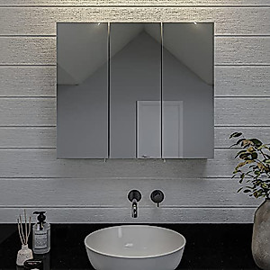 Croydex Thurmond Tri-View, Recessed or Surface Mount Medicine Cabinet, 30W x 26H, Aluminum