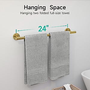 USHOWER Brushed Gold Towel Bar, 24-Inch Towel Racks for Bathroom Wall-Mounted, SUS304 Stainless Steel Towel Rod (Total Length 26-Inch)