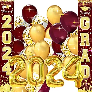 Graduation Decorations Maroon Gold 2024/Burgundy Gold Graduation Party Decorations FSU ASU Class of 2024 Congrats Grad Porch Sign Maroon Gold Balloons 2024 Graduation Party Decorations