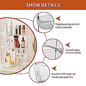 YCIA&DONE Corner Counter Bathroom Organizer Countertop, 3 Tiers Cosmetic Perfume Tray, Vanity Organizer for Makeup, Skincare, Clear Corner Rack for Bedroom, Bathroom, Kitchen(Clear White)