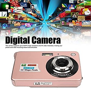 4K Digital Camera, 2.7in LCD Display, Vlogging Camera, 8X Zoom, 48MP, Rechargeable Mini Camera, with Fill Light, Anti Shake, for Photography Continuous Shooting (Pink)