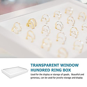 Cabilock Box Hundred ring box baseball holders for balls display jewellery display tray foam ring display 100- slots ring case ring display pad to rotate nose ring jewelry white paper