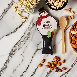 Young's Inc. Spoon Rest - Perfect for Stove Top and Kitchen Counter - Ceramic Holder - Can Hold Ladles, Spatulas, Tongs, and More - Stylish Snowman Design - Comes with Spoon - 9.65" x4.33" x1.18"