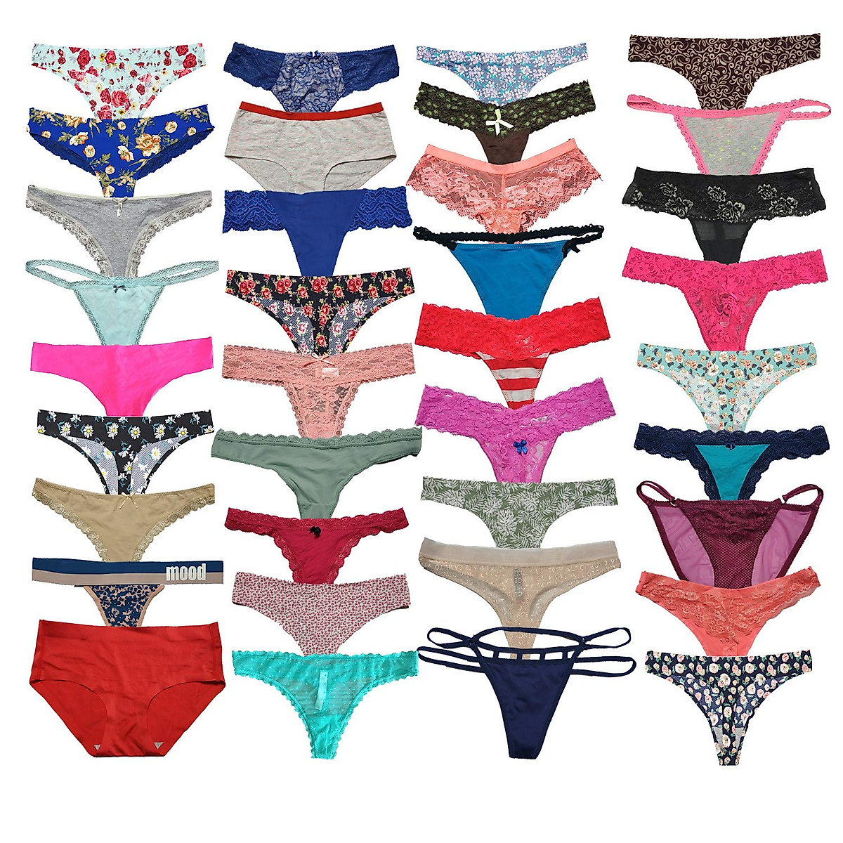 LUSTA Variety of womens underwear thong cotton lacy bikini hipster Panties t-back tanga pack (10, Small) Multicolor