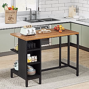 Tribesigns Kitchen Island with Storage Shelves, 43 Inch Kitchen Prep Table with 5 Open Shelves and Large Worktop, Industrial Butcher Block Island Coffee Bar Table, Dark Walnut (Stools Not Included)