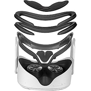 Upgrade Facial Interface Bracket & 2Pcs PU Leather Foam Face Cover Pad & Lens Cover Silicone Small & Large Anti-Leakage Nose Pad for Oculus Quest 2 Accessories Set 6 in 1