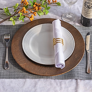 JRHCGH 13" Round Faux Wooden Charger Plate,Flexible Antique Plastic Plate Bulk Wedding,Charger & Service For Dinner Plates,Elegant Decor Place Set Of 6 (3312-03C)