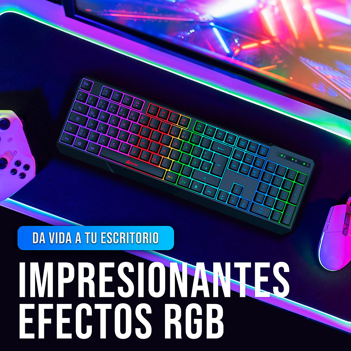 KLIM Chroma Wireless - Teclado inalámbrico Gaming ESPAÑOL + Teclado Gaming ligero, duradero, resiste al agua, ergonómico, silencioso + Teclado Gamer PC PS4 Xbox One Mac + Nueva VERSIÓN 2024 + Negro