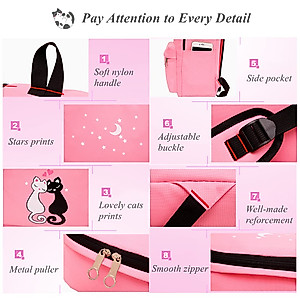 4Pcs Cute Cat Prints Canvas Primary School Bag Rucksack Backpack Set for Girls Elementary Bookbag