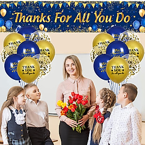 Thank You Appreciation Party Decorations Blue Gold Thanks for All You Do Banner with 18 Pcs Balloons We Appreciate You Yard Sign Decor Gifts for Graduation Pastor Employee Staff Teachers Doctors