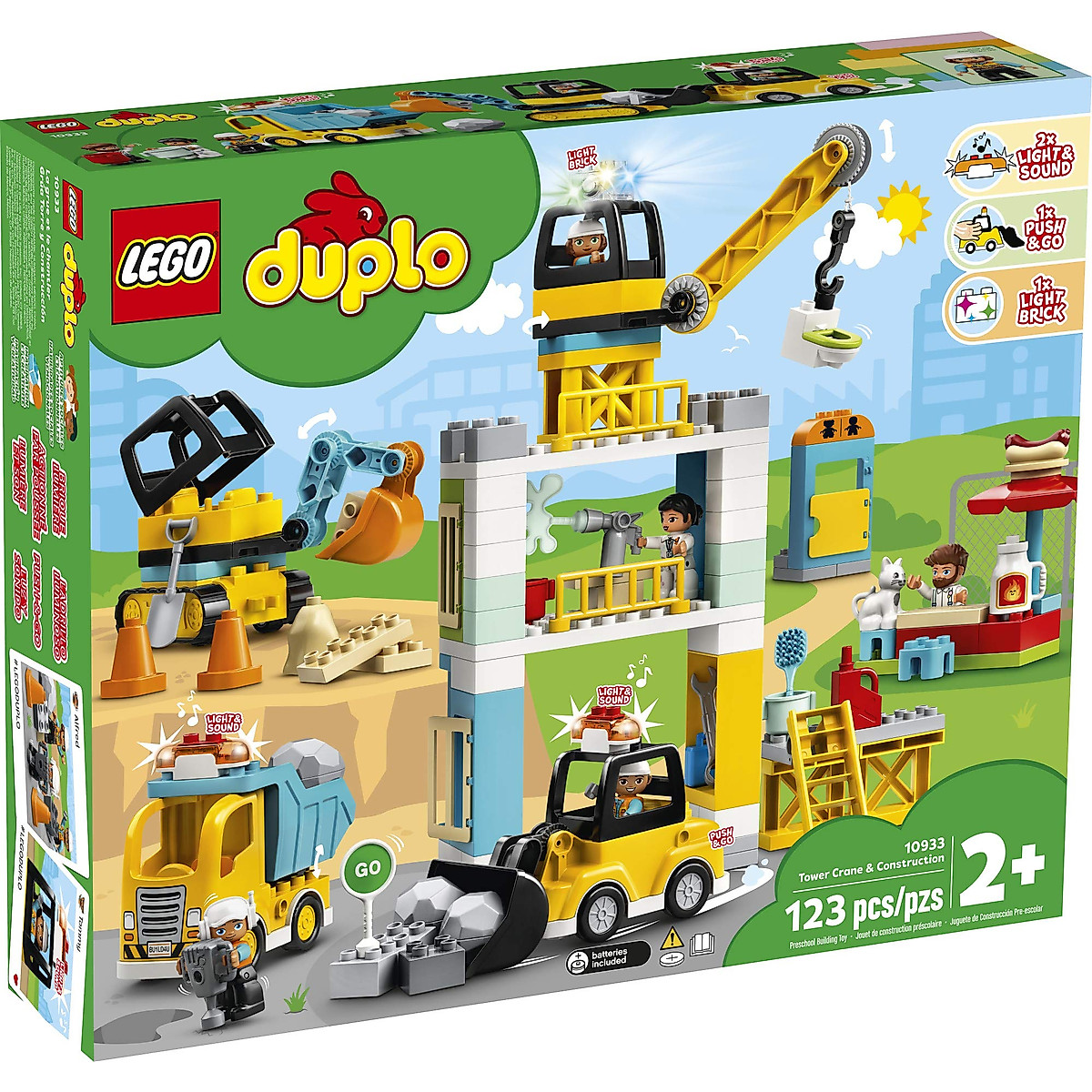 LEGO DUPLO Construction Tower Crane & Construction 10933 Creative Building Playset with Toy Vehicles; Build Fine Motor, Social and Emotional Skills; Gift for Toddlers (123 Pieces)