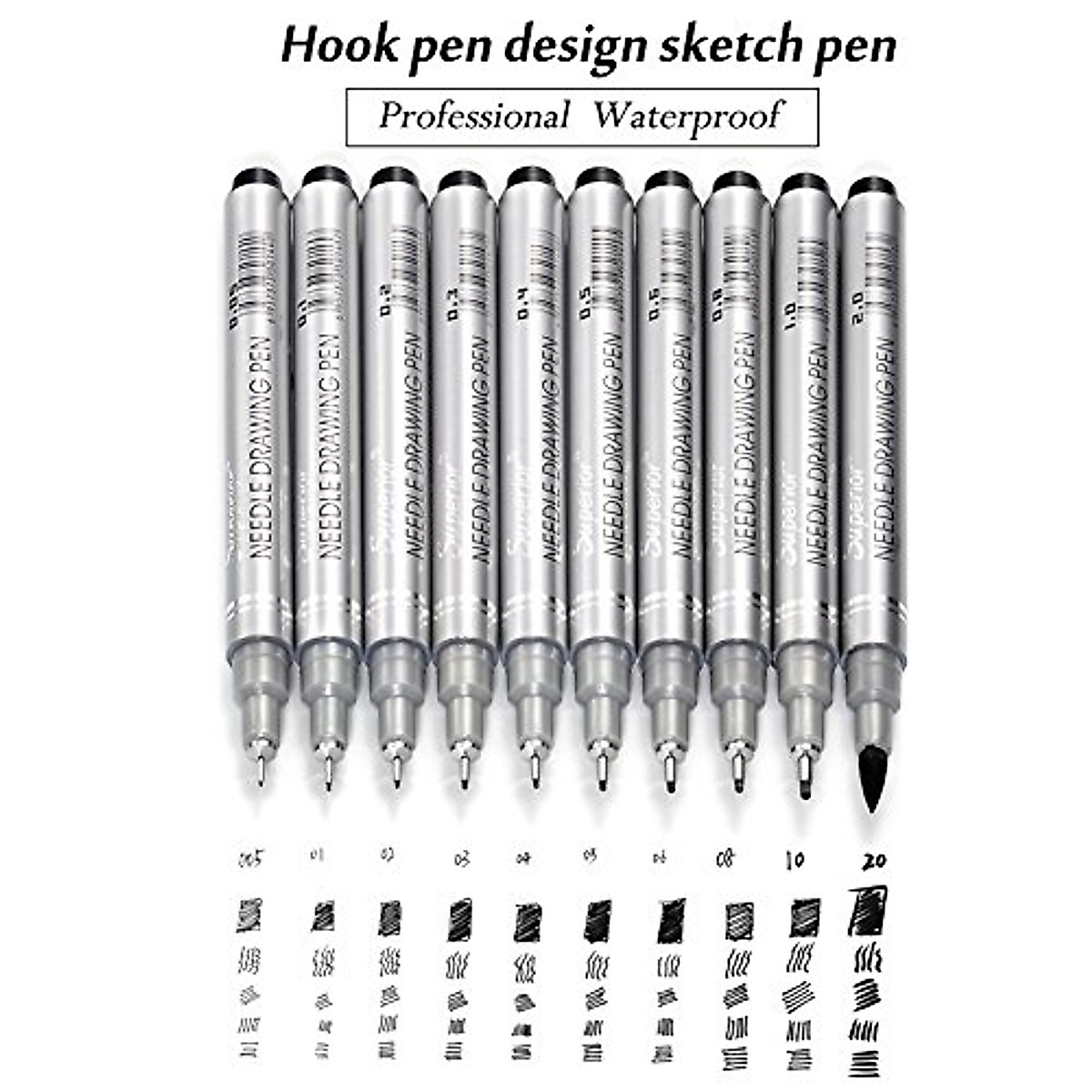 Set of 10 Black Micro-Pen Fineliner Ink Pens, Anti-Bleed & Waterproof Archival ink,Brush & Calligraphy Tip Nibs - Artist Illustration, Office Documents, Scrapbooking, Technical Drawing