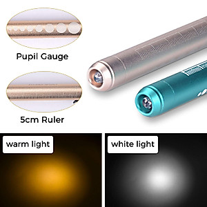 Pen Light, RISEMART Reusable LED Medical Penlight for Nurse Students Doctors with Pupil Gauge, Extra Warm Light Bulb, Pocket Clip and Batteries Included