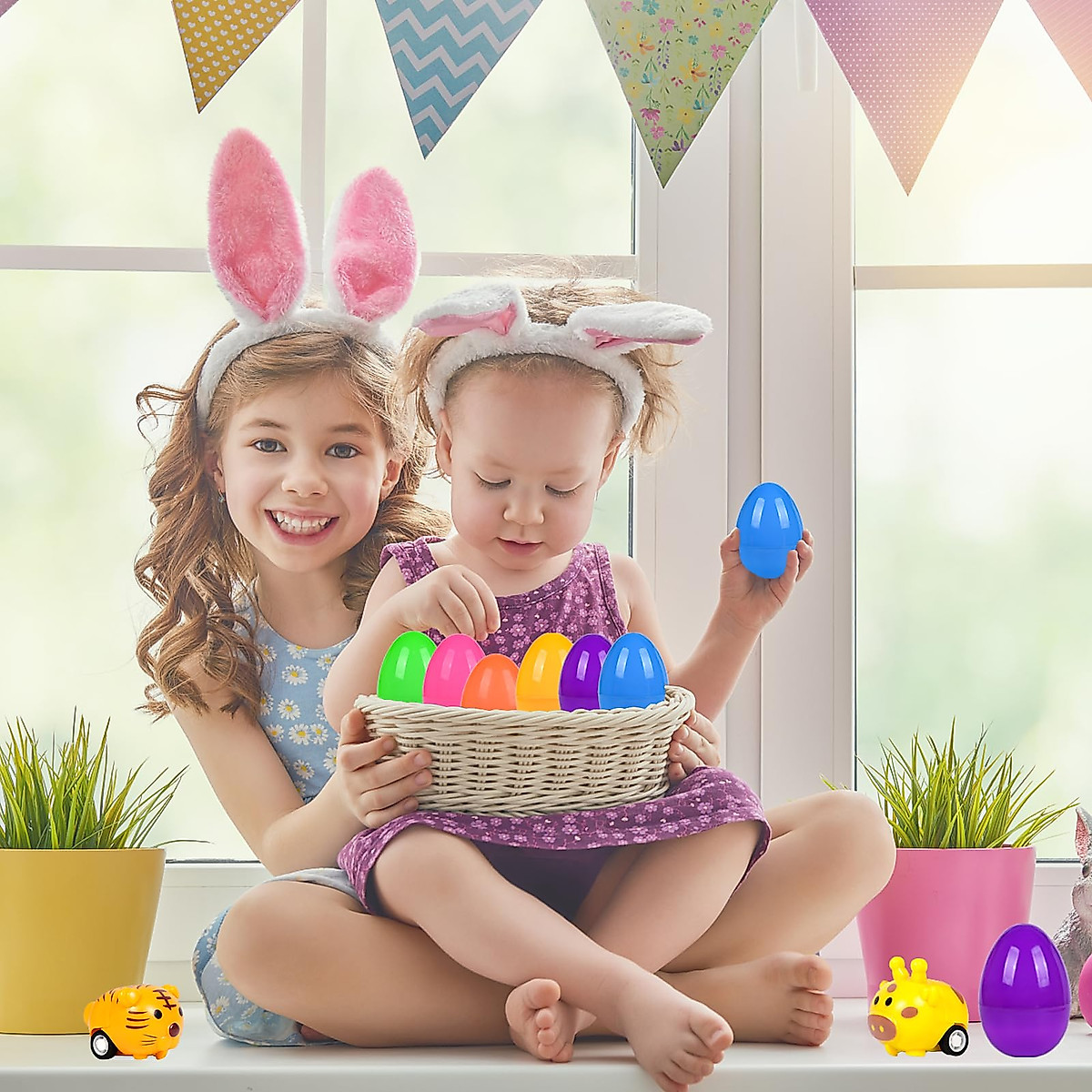 Kijamilee 12PCS Easter Eggs Filled with Pull Back Car Toys, Easter Basket Stuffer for Toddler Boy Girl, Plastic Easter Eggs Filler Easter Gift for Kids, Goodie Bag Fillers, Easter Egg Hunt Party Favor
