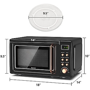 Moccha Compact Retro Microwave Oven, 0.7Cu.ft, 700-Watt Countertop Microwave Ovens w/5 Micro Power, Delayed Start Function, LED Display, Child Lock (Black)