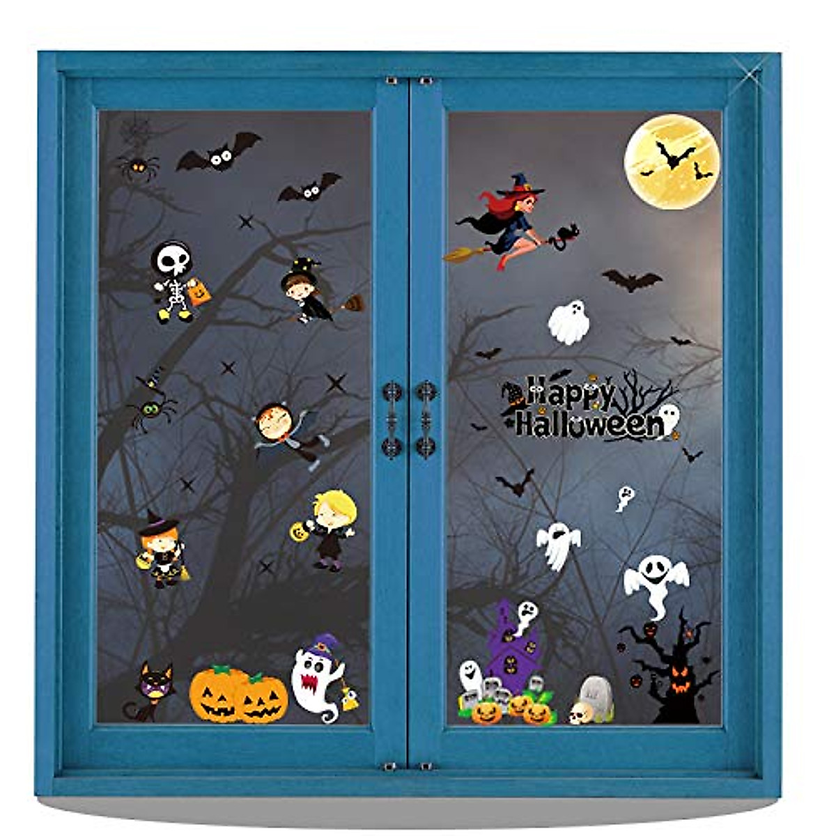Vanleonet Halloween Window Clings Decals for Window Glass,Double-Side Spooky Removable Window Sticker for Halloween Party Decoration