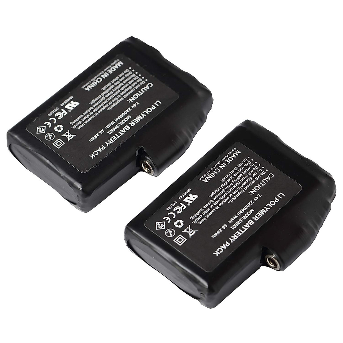 Rechargeable 7.4V 2200mAh Lithium Polymer Batteries for Heated Gloves Socks Jacket Cloths Pack of 2