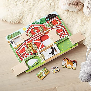 Melissa & Doug Hide and Seek Farm Wooden Activity Board With Barnyard Animal Magnets - Wooden Busy Board, Hide And Seek Puzzles, Wooden Magnet Puzzles For Toddlers And Kids Ages 3+