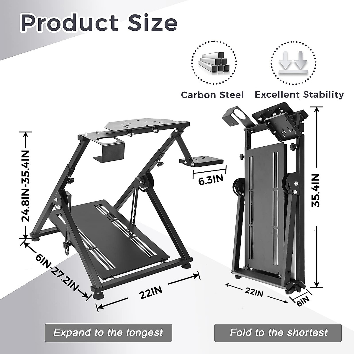 Hottoby racing steering wheel adjustable fits for Logitech and Thrustmaster, steering wheel, pedals and handbrake not included