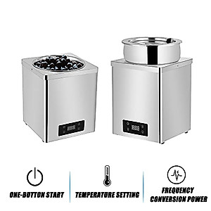 3/7L Commercial Food Warmer Machine, Electric Chocolate Tempering Machine, Steam Table for Buffet with Digital Control, CE/FCC/CCC/PSE (Silver 5L)