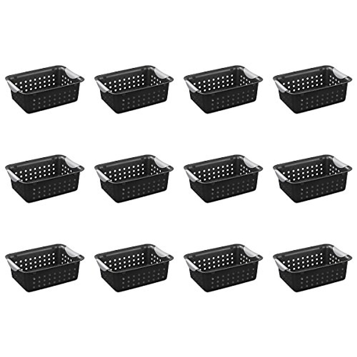 Sterilite 16229012 Small Ultra Basket, Black Basket w/ Titanium Inserts, 12-Pack