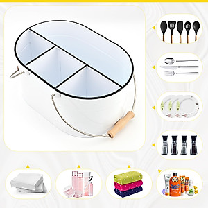 VIREESR Large White Utensil Caddy,2 Handles Provide Better Balance, Holder for Silverware,Condiment,Flatware,Suitable for Indoor and Outdoor(Include a Napkin Caddy)