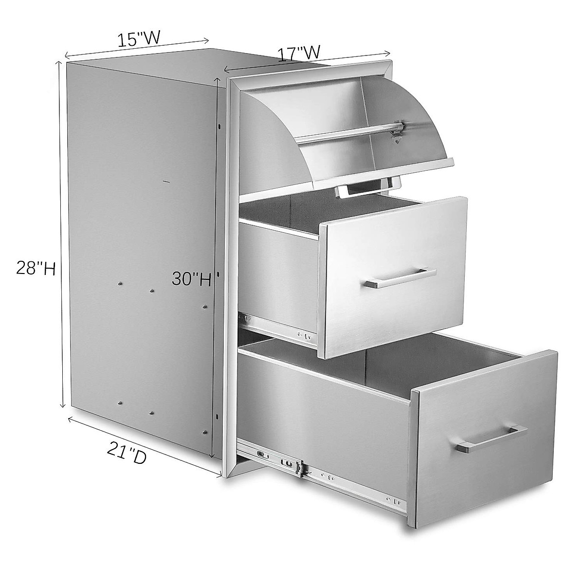 yuxiangBBQ Stainless Steel Outdoor Kitchen Drawers BBQ Drawers Double Access Drawer w/Paper Towel Holder Drawer Combo Flush Mount for Outdoor Kitchens Or BBQ Island(17" W x 30" H x 21" D)