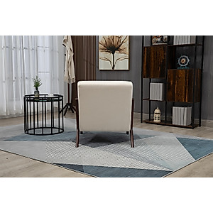 Prohon Mid Century Accent Solid Wood Frame & Waist Cushion, Comfy Upholstered Living Room Chairs, Lounge Reading Armchair for Bedroom Sunroom, Easy Assembly, White