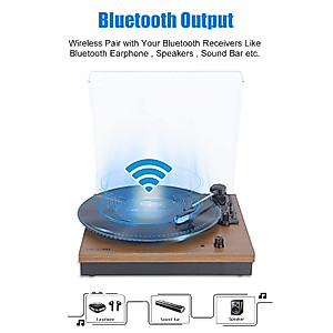 Vosterio Bluetooth Record Player, 3-Speed Belt-Driven Turntable with Bluetooth Input& Output, Aux-in, Two 15W External Speakers, Retro Vinyl Player, Walnut