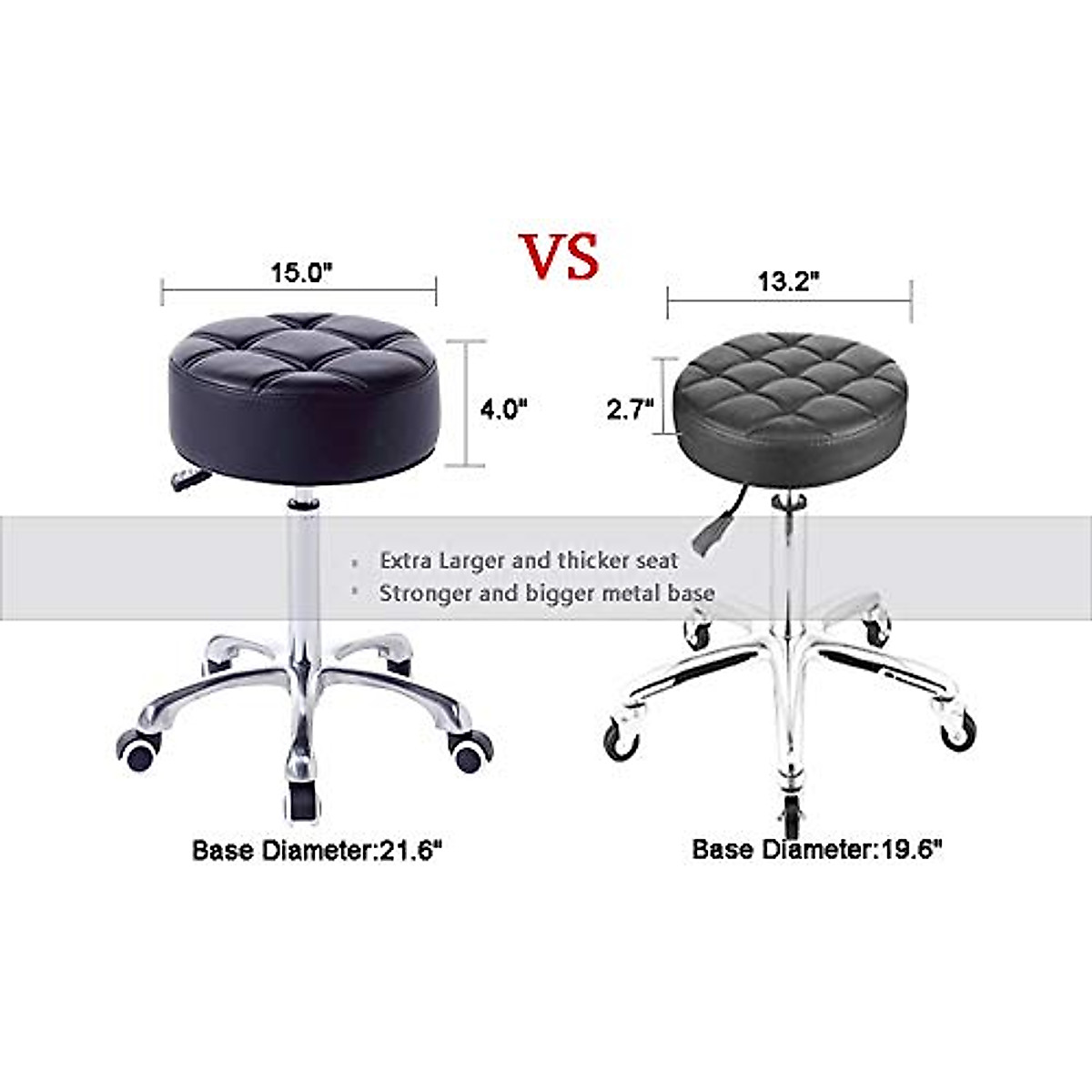 FRNIAMC Rolling Salon Stool- with Wider Comfy Round Seat- Height Adjustable Swivel Heavy-Duty Chair with Wheels for Medical Salon Esthetician Artist Studio and Home Office Use(Black)