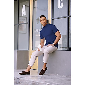 COOFANDY Mens Mock Turtleneck Short Sleeve Knit Sweater Business Casual Mock Neck Pullover Sweater Basic Tops Navy Blue