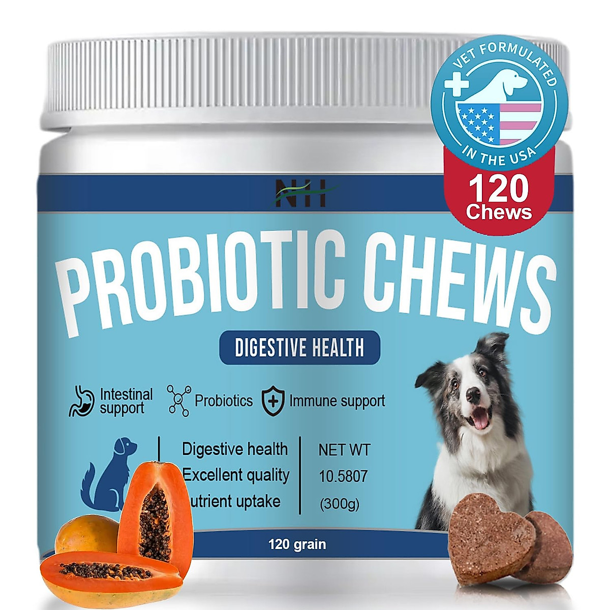 Probiotics & Enzymes Chews with Papaya | Pumpkin | Krill oi for Dogs & Cats Gut Health | No Poop Odor | Constipation | Diarrhea | Relieve Anal Gland Relief | Digestive | Immune - Vet Approved