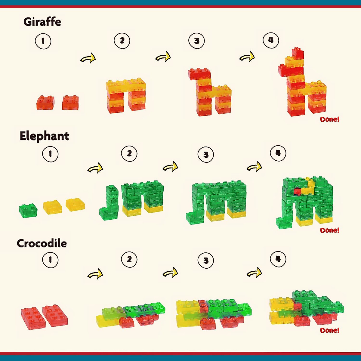 AMOS 4D Gummy Blocks Candy Bricks, Edible Building Block Gummies for Kid's Lego Theme Party, Funny Cupcake Topper Decoration, Resealable 3.53oz Bag (Pack of 3)