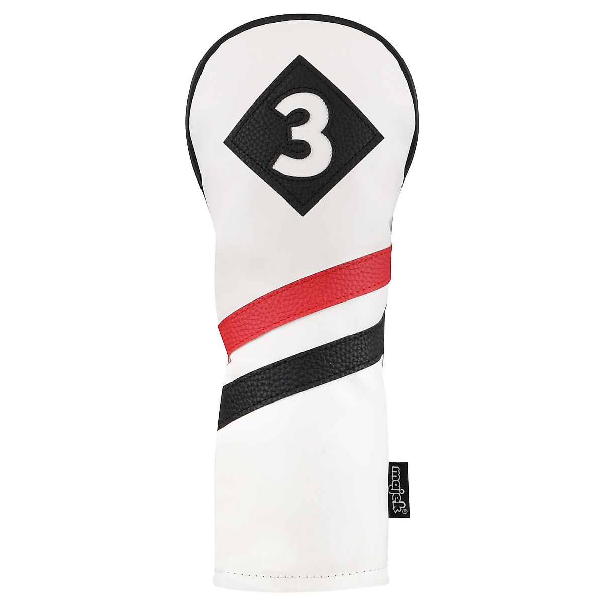 Majek Retro Golf Headcovers White Red and Black Vintage Leather Style 3 5 H Fairway Wood and Hybrid Head Cover Classic Look