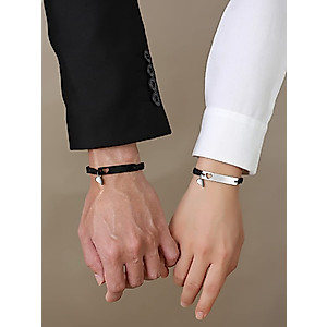 MEALGUET Personalized Heart Couple Bracelets,Customized Stainless Steel Matching Rope Braided Charm Bracelet For Lover Him Her Soulmates Friend for Anniversary Promise Valentine Day