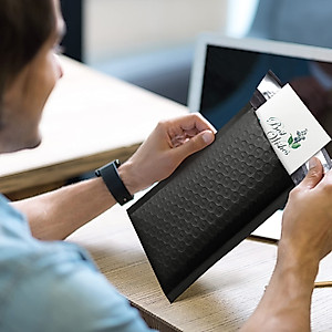 UCGOU Bubble Mailers 4x8 Inch Black 50 Pack Poly Padded Envelopes Small Business Mailing Packages Opaque Self Seal Adhesive Waterproof Boutique Shipping Bags for Jewelry Makeup Supplies #000