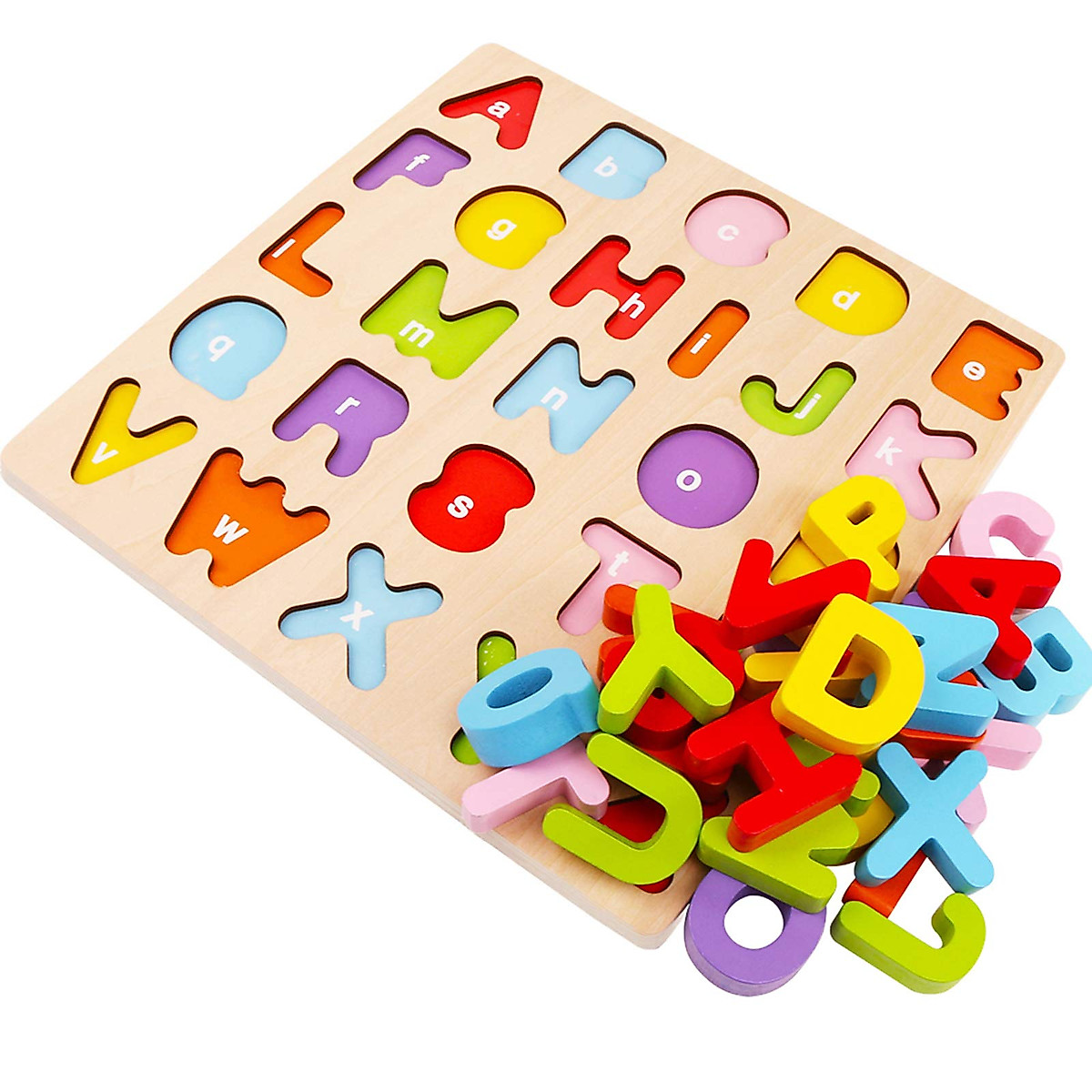 Alphabet Puzzle, WOOD CITY ABC Letter Puzzles for Toddlers1 2 3 Years Old, Educational Learning Toys for Toddlers, Alphabet Toys with Puzzle Board & Letter Blocks, Best Surprise for Girls and Boys