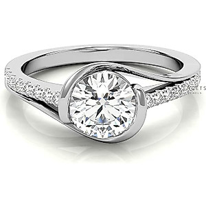 FACETS JEWELS 1.90 TCW Round Cut Moissanite Diamond Channel Setting Engagement and Wedding Ring for Her in - 10K Solid White Gold Size 7