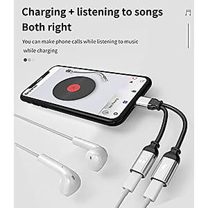Headphone Adapter for iPhone Dual Lightning(2pack) Adaptador para Apple Splitter Audio and Charge Cord Charger Earphone 2 in 1 Dongle Jack Earbud Cable Phone 13 12 11 Pro Max Mini Xs Se 7 X Xr 8 Plus