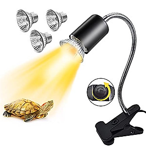 Fansisco Reptile Heat Lamp Turtle Lights with Clip, 3 UVA UVB Bulbs (50W) Aquarium Basking Lamp Adjustable Holder, Pet Heating Light Lamp for Reptile Snake Turtle Lizard