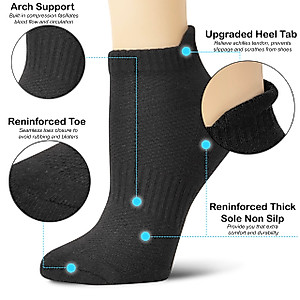 NevEND 6 Pairs Women's and Men's Cotton Cushioned Ankle Socks Running Low Cut Tab Socks M Black