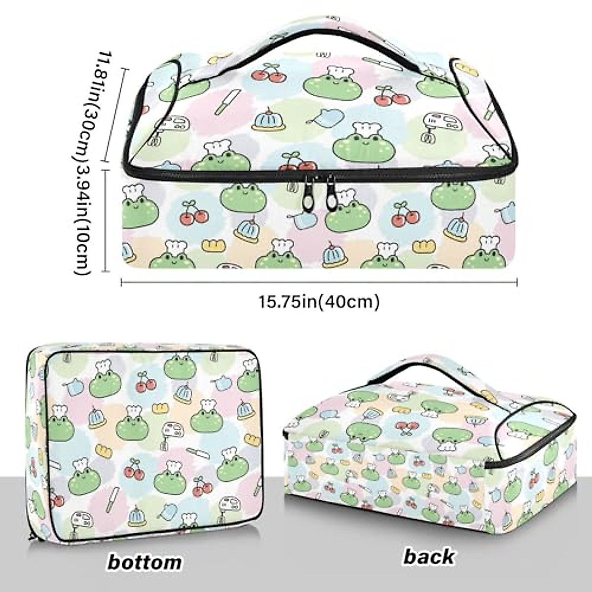 Kcldeci Insulated Thermal Food Carrier Insulated Casserole Carrier for Hot or Cold Food,Cute Face Frog Insulated Tote Bag for Potluck Cookouts Parties Picnic,Lasagna Lugger