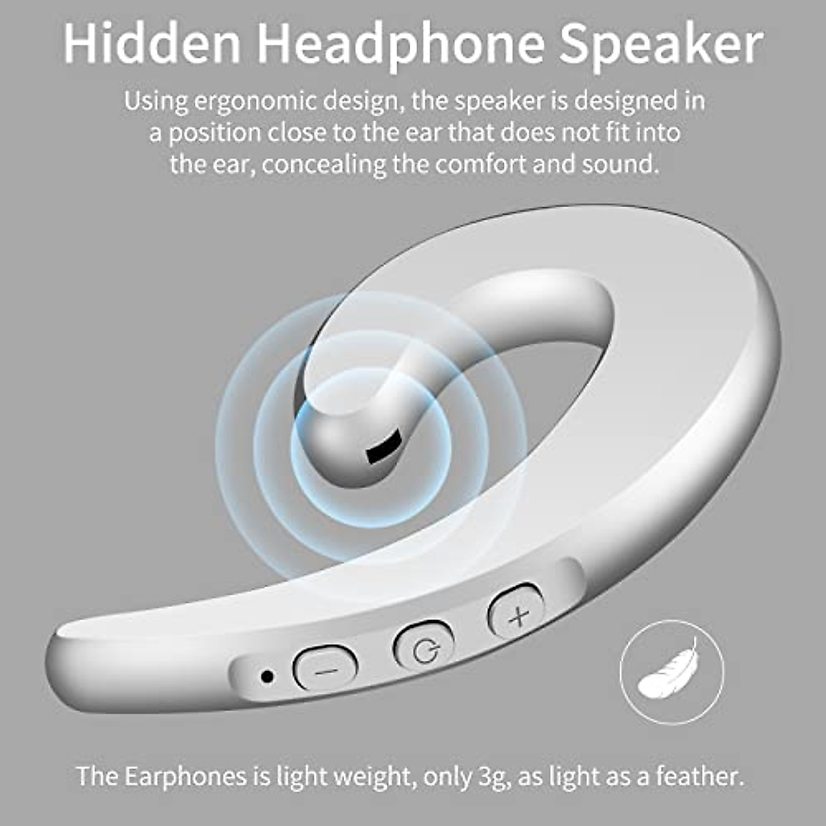 JAKPAK Bluetooth Earpiece for iPhone 13 Pro Max, Bluetooth Wireless Headphone Ear Hook, Bone Conduction Headphones with Mic Wireless Single Ear Bluetooth Headset for Galaxy S22 Ultra S21 A13 Silver