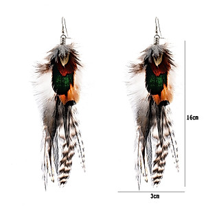 Lureme Bohemian Style Multicolor Pheasant Feathers Dangle Earrings for Women(02004768)