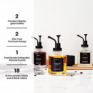 Molimoli Coffee Syrup Dispenser for Coffee Bar, Coffee Pump Dispenser, Glass Syrup Bottle w. Pump, 11.8 oz 350 ml, Set of 2, Black Upgraded Pump