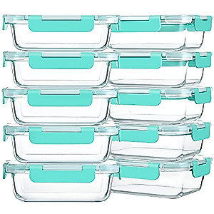 M MCIRCO [10-Pack,22 Oz Glass Meal Prep Containers,Glass Food Storage Containers with lids,Glass Lunch Containers,Microwave, Oven, Freezer and Dishwasher, Green