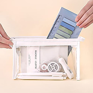 GINCEVHY White Transparent Big Capacity Pencil Case with Zipper, Buckle Design Pen Bag Pencil Pouch for Teen Girls, Waterproof PVC Makeup Cosmetic Bag for Women