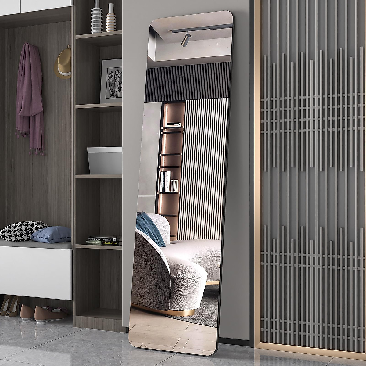 EDTEMI Floor Mirror Full Length,56"x16"Free Standing or Leaning Against Wall Mirror Full Body Mirror,Wall Mounted Hanging Mirror, Large Dressing Mirror with Stand for Bedroom Living Room(Black)